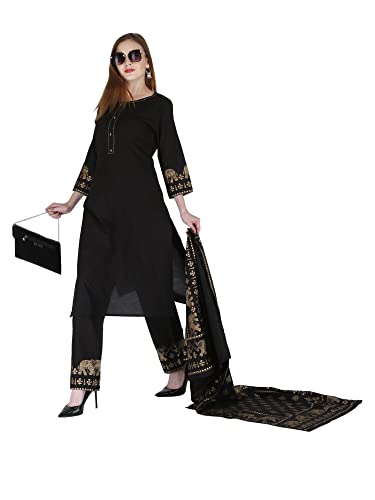 MESMERIICAL Women's Black Kurta Set with Dupatta (as1, alpha, l, regular, regular)