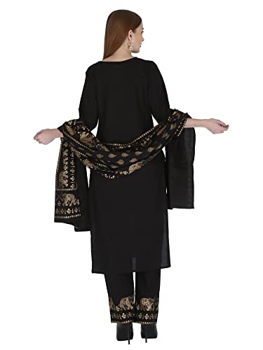 MESMERIICAL Women's Black Kurta Set with Dupatta (as1, alpha, l, regular, regular)