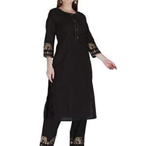 MESMERIICAL Women's Black Kurta Set with Dupatta (as1, alpha, l, regular, regular)