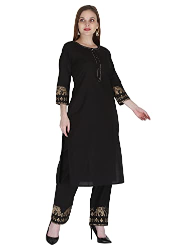 MESMERIICAL Women's Black Kurta Set with Dupatta (as1, alpha, l, regular, regular)