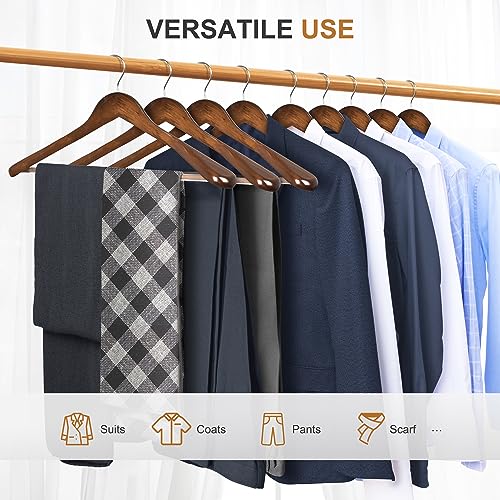 Greenual 6 Pack Wooden Suit Hangers with Extra-Wide Shoulder and Non-Slip Bar Coat Hangers 360° Swivel Hook Wood Coat Hangers for Sweaters Shirts Jackets Pants Heavy Clothes Hangers