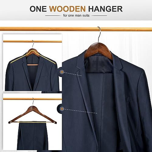 Greenual 6 Pack Wooden Suit Hangers with Extra-Wide Shoulder and Non-Slip Bar Coat Hangers 360° Swivel Hook Wood Coat Hangers for Sweaters Shirts Jackets Pants Heavy Clothes Hangers