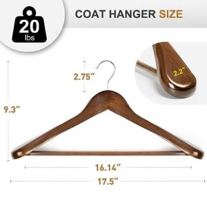 Greenual 6 Pack Wooden Suit Hangers with Extra-Wide Shoulder and Non-Slip Bar Coat Hangers 360° Swivel Hook Wood Coat Hangers for Sweaters Shirts Jackets Pants Heavy Clothes Hangers