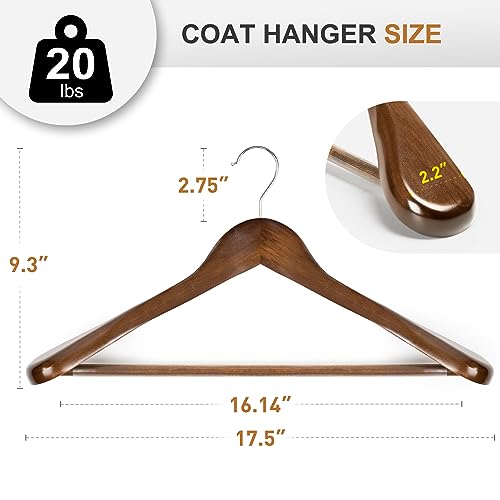 Greenual 6 Pack Wooden Suit Hangers with Extra-Wide Shoulder and Non-Slip Bar Coat Hangers 360° Swivel Hook Wood Coat Hangers for Sweaters Shirts Jackets Pants Heavy Clothes Hangers