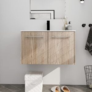 yoluckea 30" wall mounted bathroom vanity with sink, modern floating bathroom vanity sink combo plywood hanging bath cabinet with white wash gel basin and 2 soft close doors