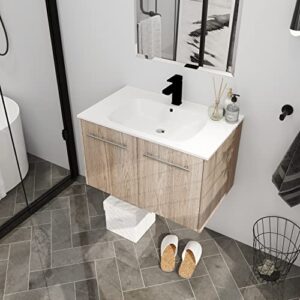 Yoluckea 30" Wall Mounted Bathroom Vanity with Sink, Modern Floating Bathroom Vanity Sink Combo Plywood Hanging Bath Cabinet with White Wash Gel Basin and 2 Soft Close Doors