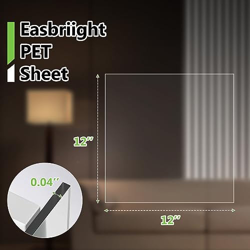 EasBriight 10-Pack of 12"×12"×0.04" PET/Plexiglass Sheets,Transparent Flexible Plastic Sheet Panels,for Painting,Crafts,Signs,Picture Frames,Arts,DIY Display Project