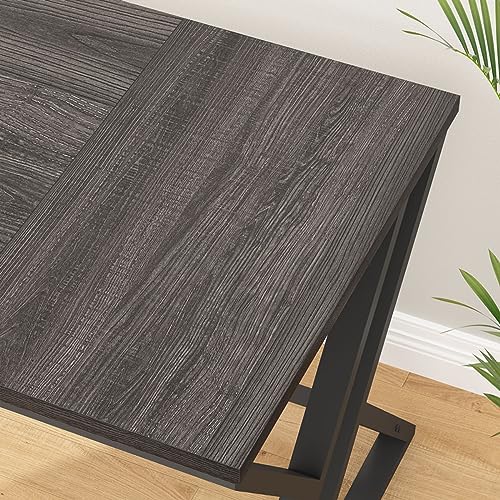 IBF Long Rustic Computer Desk, Industrial Large Wood Metal Office Desk, Modern Pc Study Writing Desk for Two Person, Corner Workstation Executive Desk for Home Bedroom Living Room, Dark Gray, 70 Inch