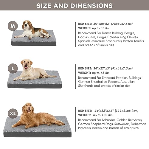 Codi Orthopedic Dog Beds XL for Extra Large Dogs with Memory Foam, Reversible Dog Mat with Removable Cover, Waterproof Pet Bed Machine Washable, Grey