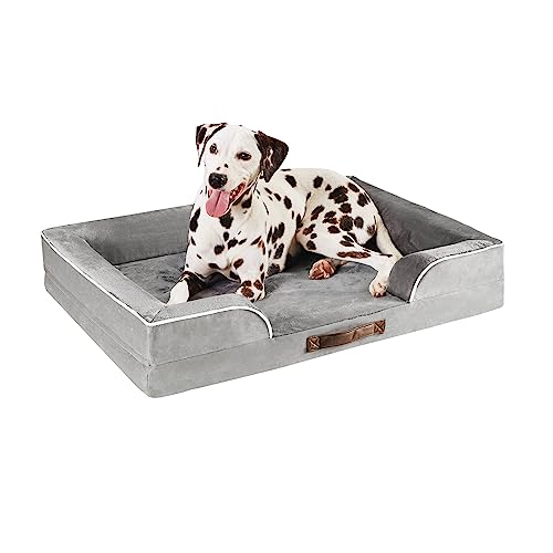 Codi Orthopedic Dog Beds with Memory Foam Layer for Large Dogs, Waterproof Dog Couch Bed with Removable Cover, Pet Bed Sofa Machine Washable, Grey