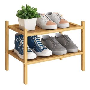 bmosu 2-tier bamboo small shoe rack for entryway free standing shoe racks premium stackable shoe shelf storage organizer for hallway closet living room