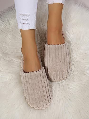 Verdusa Women's Fuzzy Bedroom Slippers Cozy Memory Foam House Slide Shoes Khaki CN36-37