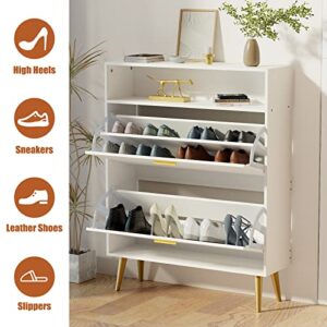 JOZZBY Shoe Cabinet for Entryway, White Narrow Shoe Cabinet with 2 Flip Drawers Slim Shoe Storage Cabinet Freestanding Shoe Organizer Hidden Show Cabinet for Entryway, Hallway, Living Room