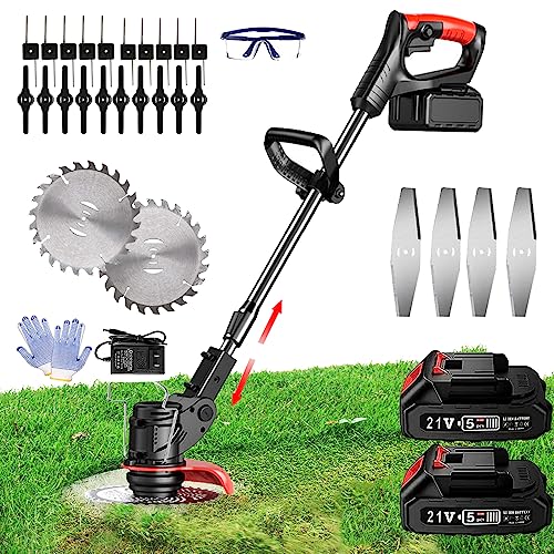 Weed Wacker Battery Powered 21V Battery Operated Weed Eater with 17 Blade Cordless Weed Trimmer for Yard Lawn and Garden