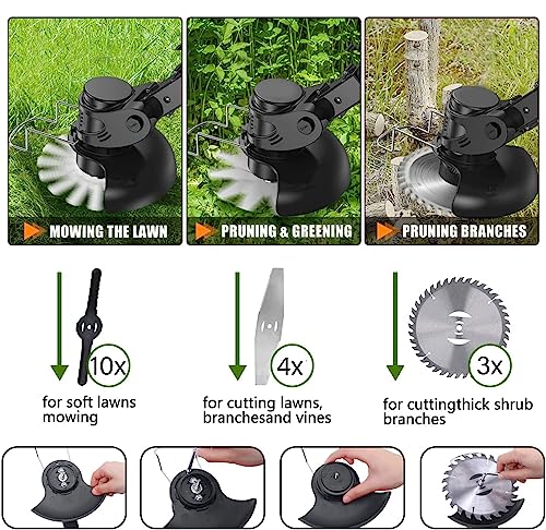 Weed Wacker Battery Powered 21V Battery Operated Weed Eater with 17 Blade Cordless Weed Trimmer for Yard Lawn and Garden