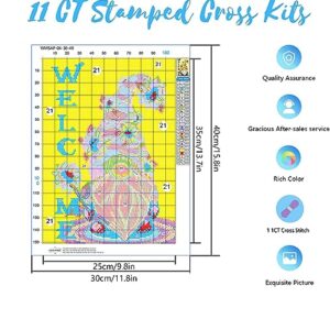 KARMOGSO Stamped Cross Stitch Kits for Adults Beginners,Gnome Welcome Counted Cross Stitch Kit,Full Range of Needlepoint Stamped Kits Needlecrafts Arts and Crafts Embroidery for Home Decor,12"x16"