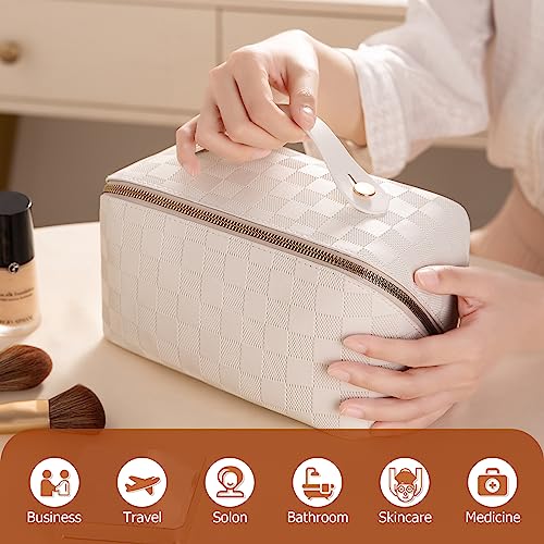 Portable Travel Makeup Bag Set, Women Cosmetics Bags, Large Capacity Makeup Bag Organizers Multipurpose Toiletry Bags Transparent Storage Case for Girls 2 Pcs White