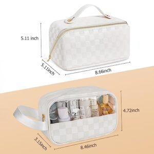 Portable Travel Makeup Bag Set, Women Cosmetics Bags, Large Capacity Makeup Bag Organizers Multipurpose Toiletry Bags Transparent Storage Case for Girls 2 Pcs White