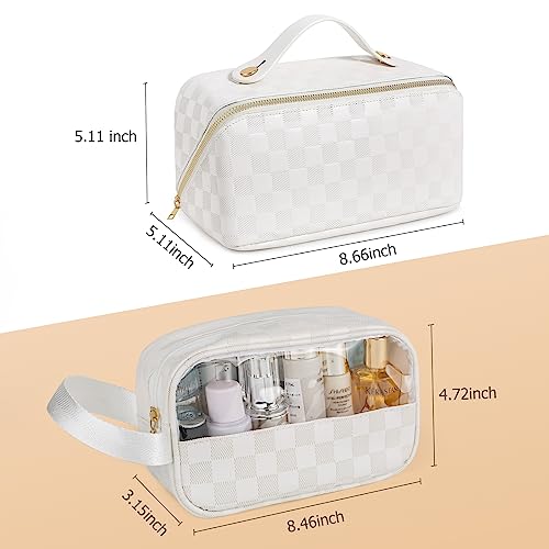 Portable Travel Makeup Bag Set, Women Cosmetics Bags, Large Capacity Makeup Bag Organizers Multipurpose Toiletry Bags Transparent Storage Case for Girls 2 Pcs White