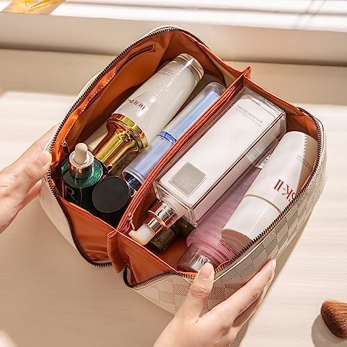 Portable Travel Makeup Bag Set, Women Cosmetics Bags, Large Capacity Makeup Bag Organizers Multipurpose Toiletry Bags Transparent Storage Case for Girls 2 Pcs White