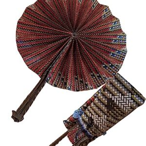 Unique Handmade African Folding Fan - Traditional Wax Print Fabric - Ethnic Art & Gift Idea - Wedding Accessory (Multicolor)