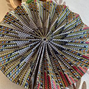 Unique Handmade African Folding Fan - Traditional Wax Print Fabric - Ethnic Art & Gift Idea - Wedding Accessory (Multicolor)