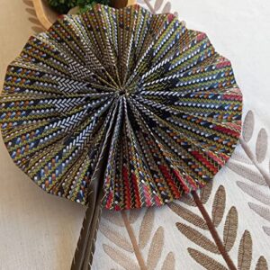 Unique Handmade African Folding Fan - Traditional Wax Print Fabric - Ethnic Art & Gift Idea - Wedding Accessory (Multicolor)