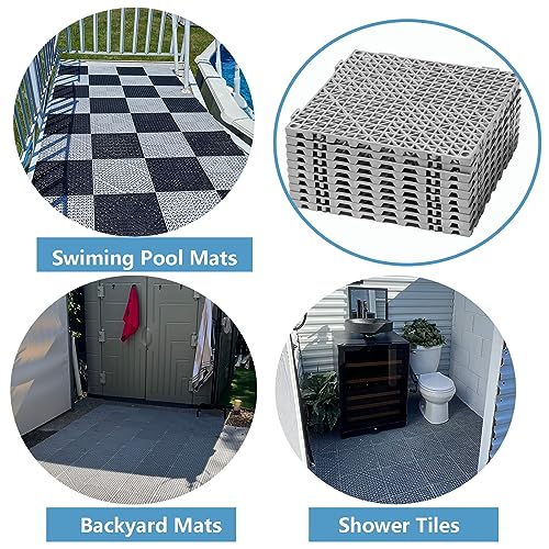 12” x 12” Drainage Interlocking Floor Tiles, 12 Pack Non-Slip Pool Deck Drain Tiles for Flooring, Soft PVC Splicing Modular Cushion Mats, Rubber Floor Tiles with Holes for Shower Basement Garage Shed