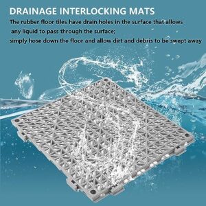 12” x 12” Drainage Interlocking Floor Tiles, 12 Pack Non-Slip Pool Deck Drain Tiles for Flooring, Soft PVC Splicing Modular Cushion Mats, Rubber Floor Tiles with Holes for Shower Basement Garage Shed