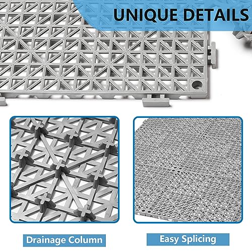 12” x 12” Drainage Interlocking Floor Tiles, 12 Pack Non-Slip Pool Deck Drain Tiles for Flooring, Soft PVC Splicing Modular Cushion Mats, Rubber Floor Tiles with Holes for Shower Basement Garage Shed