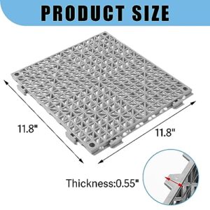 12” x 12” Drainage Interlocking Floor Tiles, 12 Pack Non-Slip Pool Deck Drain Tiles for Flooring, Soft PVC Splicing Modular Cushion Mats, Rubber Floor Tiles with Holes for Shower Basement Garage Shed