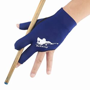 Votinu Custom Breathable Billiard Gloves for Left Hand - Quick Dry Comfortable 3 Finger Pool Glove for Billiards Snooker Carom Pool Extended Use (Blue-Left Hand, Large/X-Large)