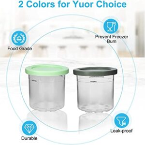 AZLESLOG 16 oz. Containers | Extra Replacement Pints and Lids - Compatible with NC300, NC301,CN305A, NC299AM Series Ice Cream Makers, Airtight and Dishwasher Safe (Green+Grey-2 Pack)