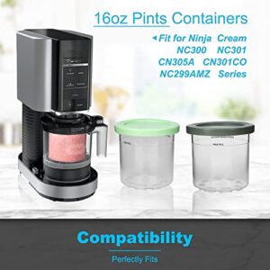 AZLESLOG 16 oz. Containers | Extra Replacement Pints and Lids - Compatible with NC300, NC301,CN305A, NC299AM Series Ice Cream Makers, Airtight and Dishwasher Safe (Green+Grey-2 Pack)