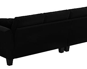 Belffin Black Velvet Sectional Couch L Shaped Sofa 4 Seat Sofa with Chaise Convertible L-Shaped Couches Reversible Sectional Sofa Black