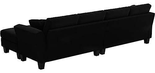 Belffin Black Velvet Sectional Couch L Shaped Sofa 4 Seat Sofa with Chaise Convertible L-Shaped Couches Reversible Sectional Sofa Black