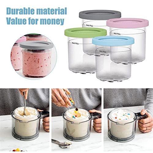 Containers Replacement for Ninja Creami Pints and Lids - 4 Pack, 16oz Cups Compatible with NC301 NC300 NC299AMZ Series Ice Cream Maker - Dishwasher Safe, Leak Proof Lids Pink/Yelloe/Grey/Blue