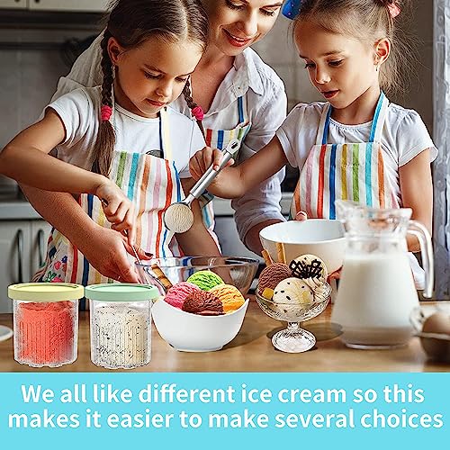 Containers Replacement for Ninja Creami Pints and Lids - 4 Pack, 16oz Cups Compatible with NC301 NC300 NC299AMZ Series Ice Cream Maker - Dishwasher Safe, Leak Proof Lids Pink/Yelloe/Grey/Blue