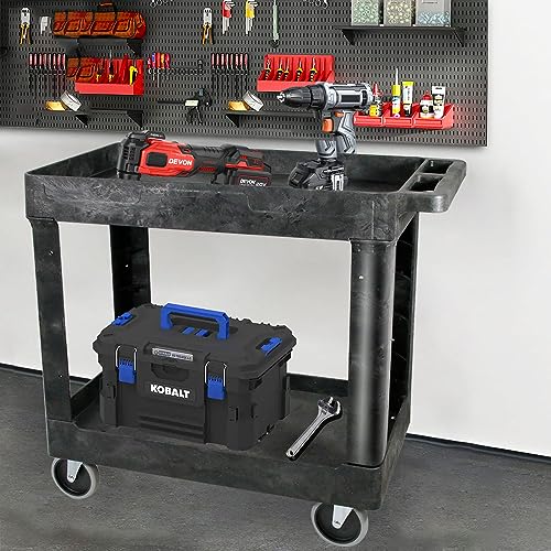 AQNIEGEP 2 Shelf Utility Cart Heavy Duty Rolling Cart with Brake Wheels Storage Service Cart w/Deep Shelves for Warehouse Workshop Cleaning Office Restaurant Commercial Moving 550lbs Capacity Black