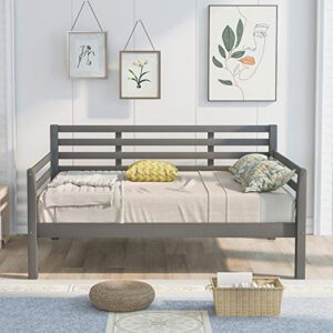 harper & bright designs full size daybed frame, wooden full day bed with wood slat support, full bed frame, full size sofa bed for bedroom, living room, no box spring needed, (full size, gray)