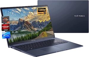 asus vivobook 15.6" fhd business laptop newest, 6 cores amd ryzen 5 processor, 16gb ram 1tb ssd, backlit keyboard, 180° lay-flat hinge, windows11, blue +cue accessories