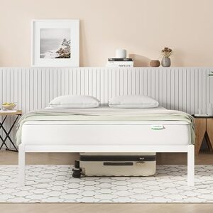 novilla metal platform bed frame, wood slat support, no box spring needed, easy assembly, white, full