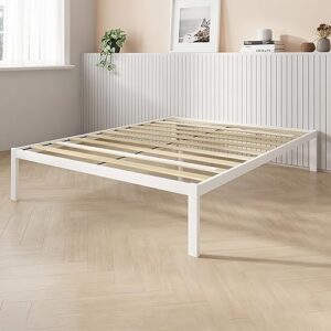 Novilla Metal Platform Bed Frame, Wood Slat Support, No Box Spring Needed, Easy Assembly, White, Full