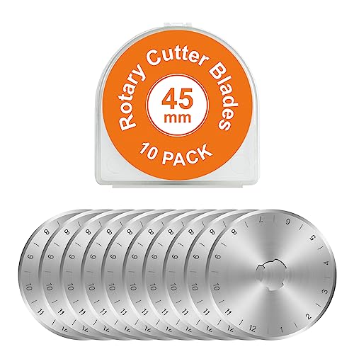 10 Pack Rotary Cutter Blades 45mm Wheel Cutter Blades by SSPONT, compatible with OLFA,DAFA,Truecut etc. Quilting Scrapbooking Sewing Arts Crafts, Sharp and Durable