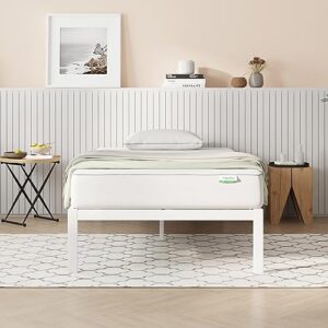 novilla metal platform bed frame, wood slat support, no box spring needed, easy assembly, white, twin