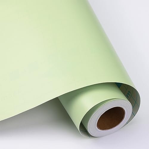 Fixwal 17.3" x 335" Contact Paper for Cabinets, Light Green Peel and Stick Wallpaper, PVC Removable Wallpaper Green Textured for Desk Drawer Shelf Liner