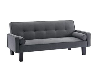 yunlife 71.65" mid-century modern fabric sofa couch, button tufted accent recliner, loveseat convertible bed sleeper for living room apartment office, dark grey