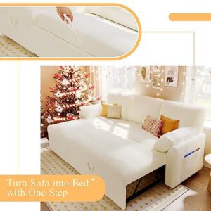 VanAcc Sleeper Sofa, Sofa Bed- 2 in 1 Pull Out Couch Bed with Storage Chaise for Living Room, Sofa Sleeper with Pull Out Bed, White Sherpa Couch