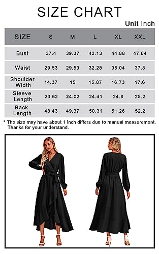 PRETTYGARDEN Women's 2023 Fall Dresses Casual Long Sleeve Wrap V Neck Maxi Dress High Low Wedding Guest Dress Ruffle Hem (Navy,Large)