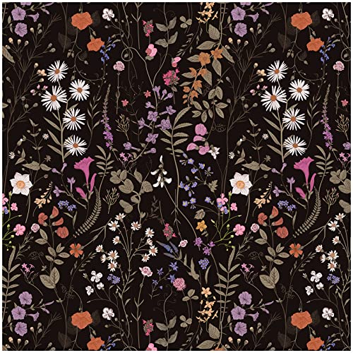 Floral Peel and Stick Wallpaper Boho: 118" X 17.7" Removable Wallpaper Easy Peel Off wallpaper for Bedroom Black Wallpaper Dark Wild Flowers Self Adhesive Contact Paper Renter Friendly Wall Paper